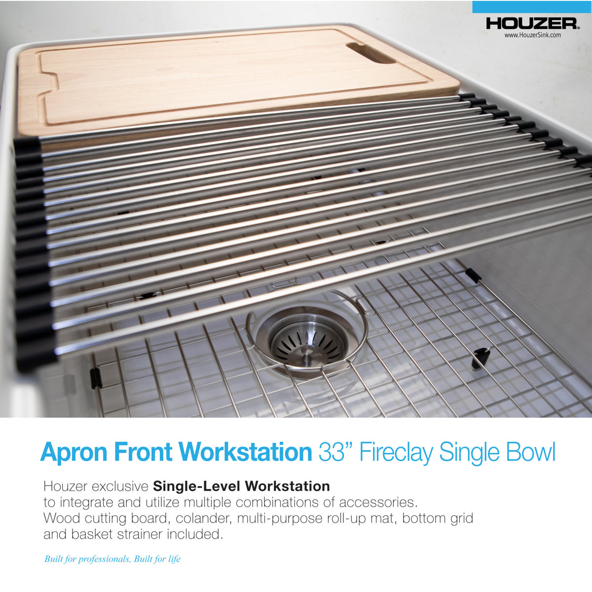 Houzer 33 in White Fireclay Apron Front Single Bowl Workstation Sink with Accessories - PTW ...